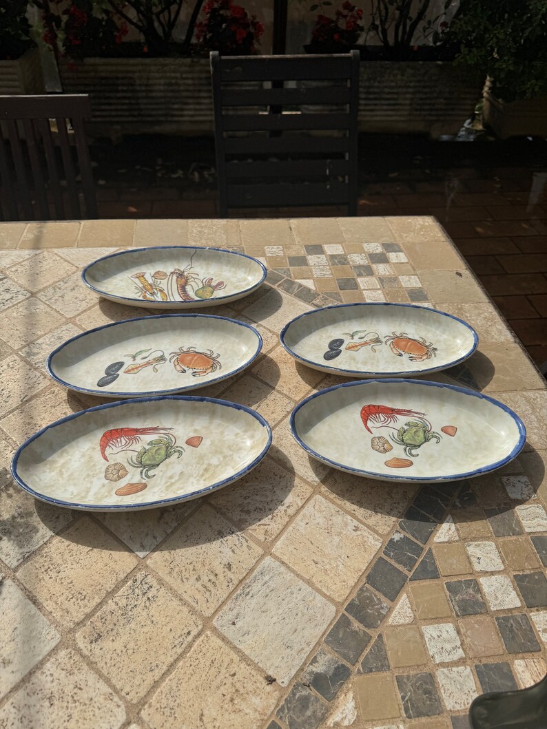 Vintage Ceramic Oval Plates, Crustacean Design, Set of 5 - Etsy