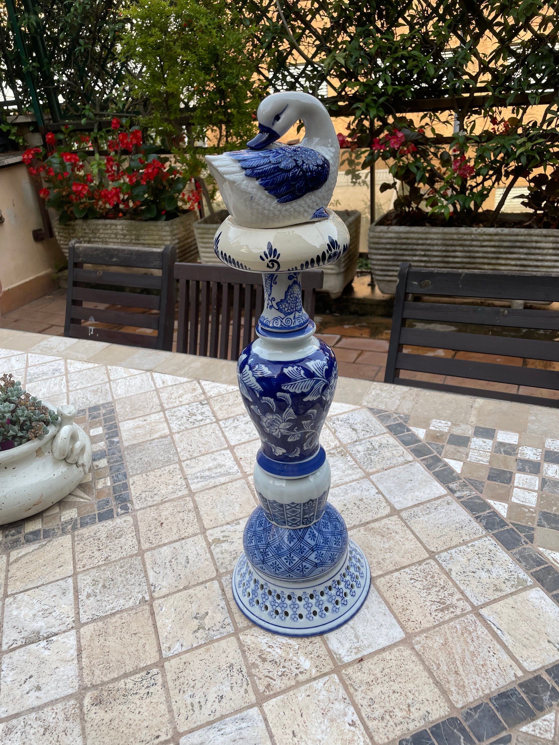 Blue & White Porcelain Garden Totem - Duck Tower Ornament - Etsy