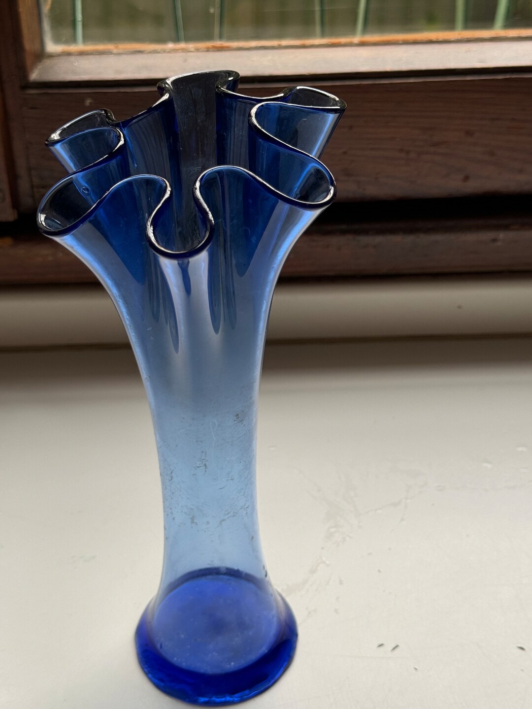 Vaso Blue Cobalto a Tromba Con Motivo a Fazzoletto, Metà Secolo La Mediterranea. Blue ...