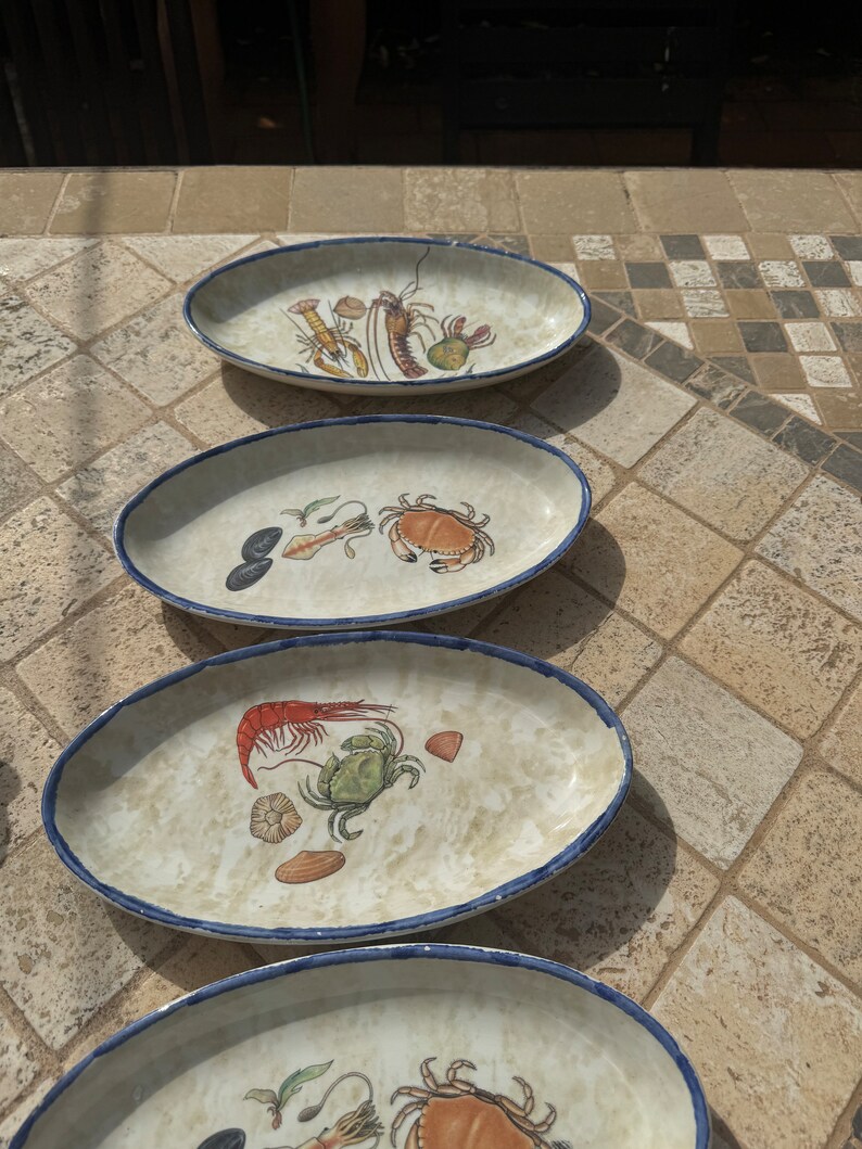 Vintage Ceramic Oval Plates, Crustacean Design, Set of 5 - Etsy