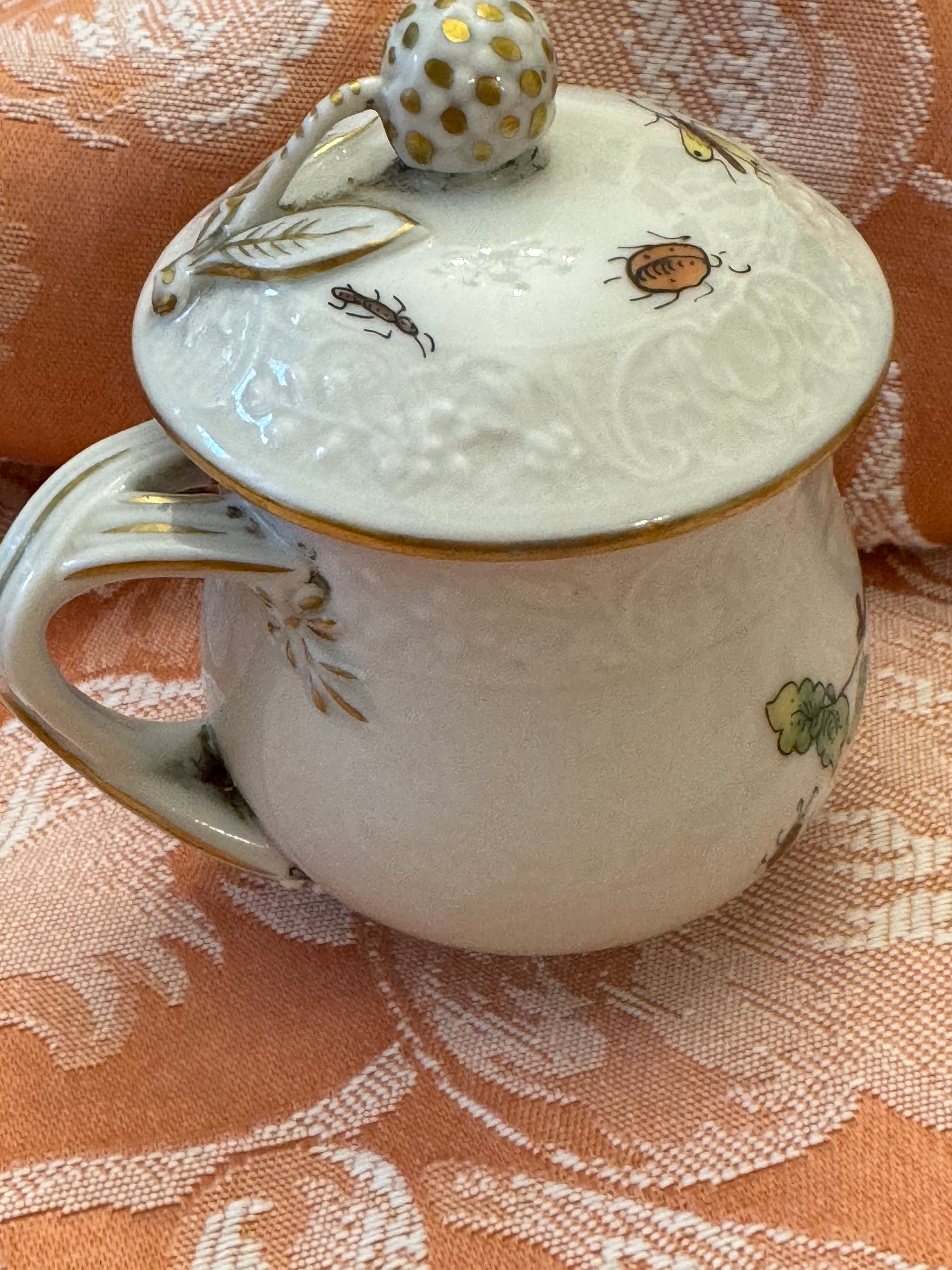 Dresden Pot De Creme Birds and Bugs With Gold Rim. Pot De Creme in ...