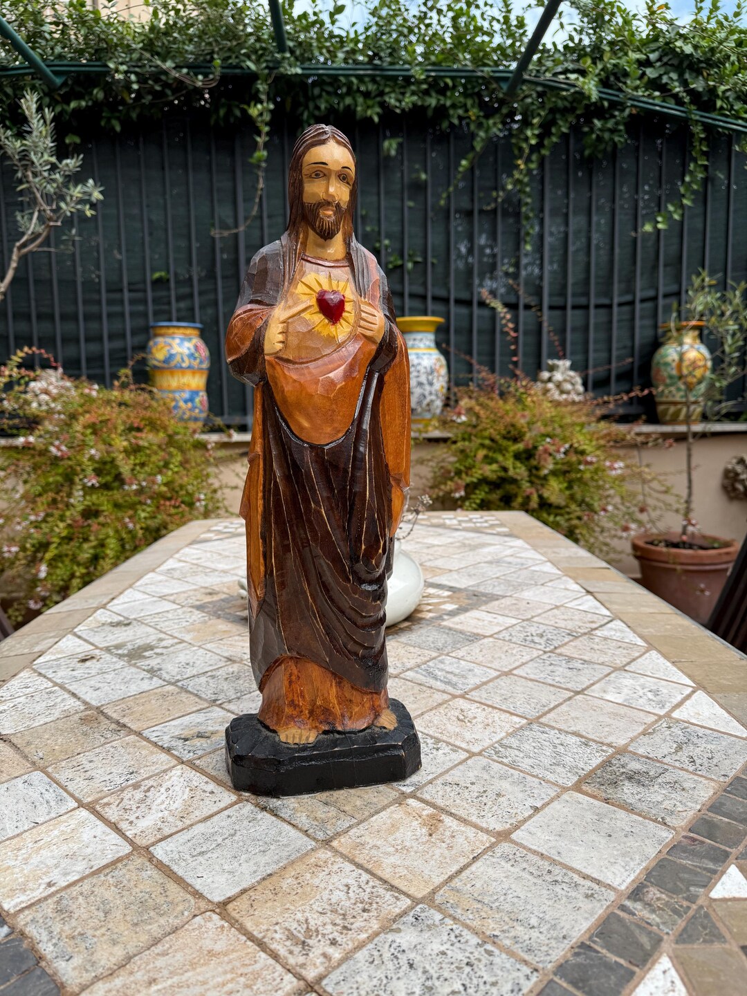 Statua Del Sacro Cuore Di Gesù in Legno Di Tiglio Massello Degli Anni ...