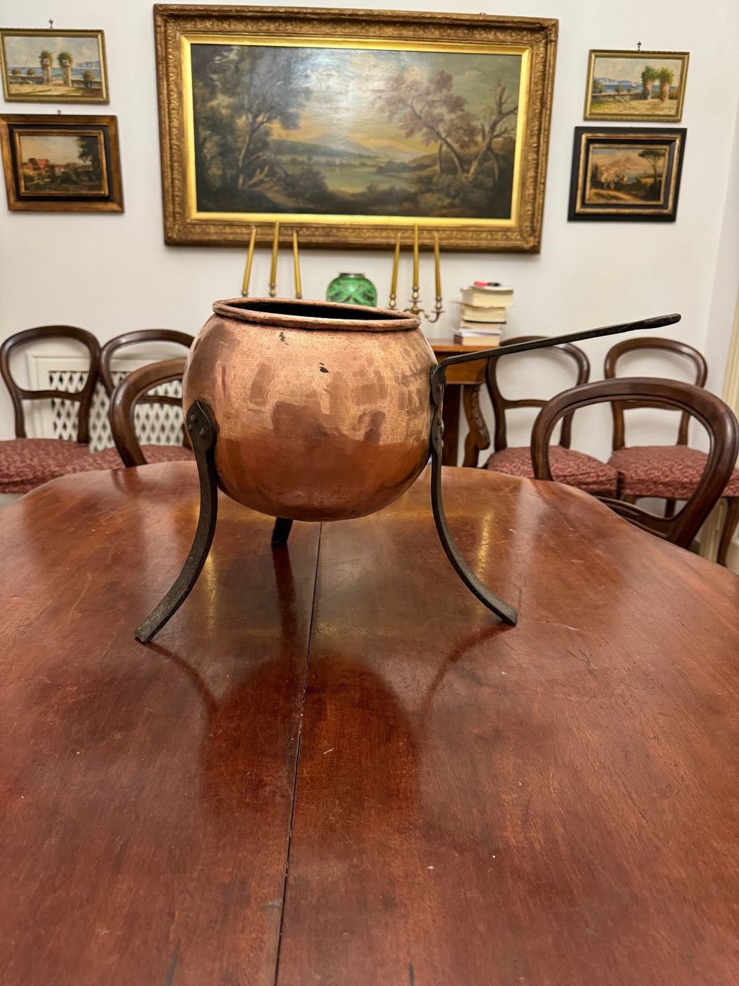 Vintage Copper Calderon With Three Iron Feet and Long Handle. Italy ...