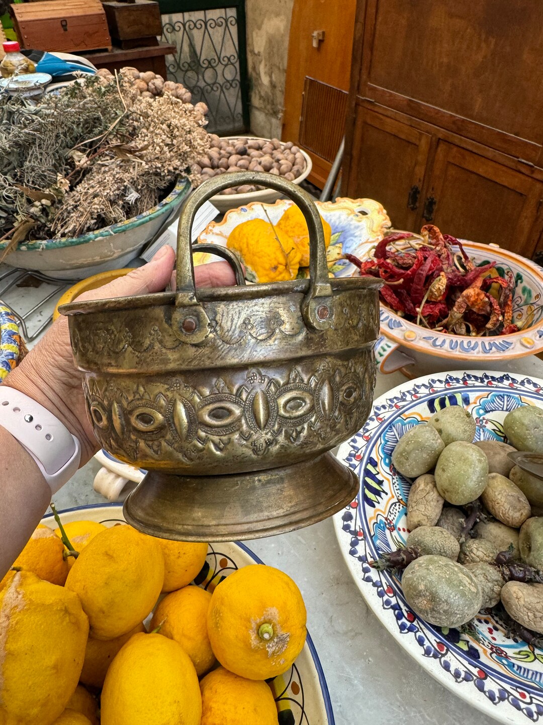 VTG Two Handled Brass Arab Bowl With Foot, Little Planter? Small Pot ...