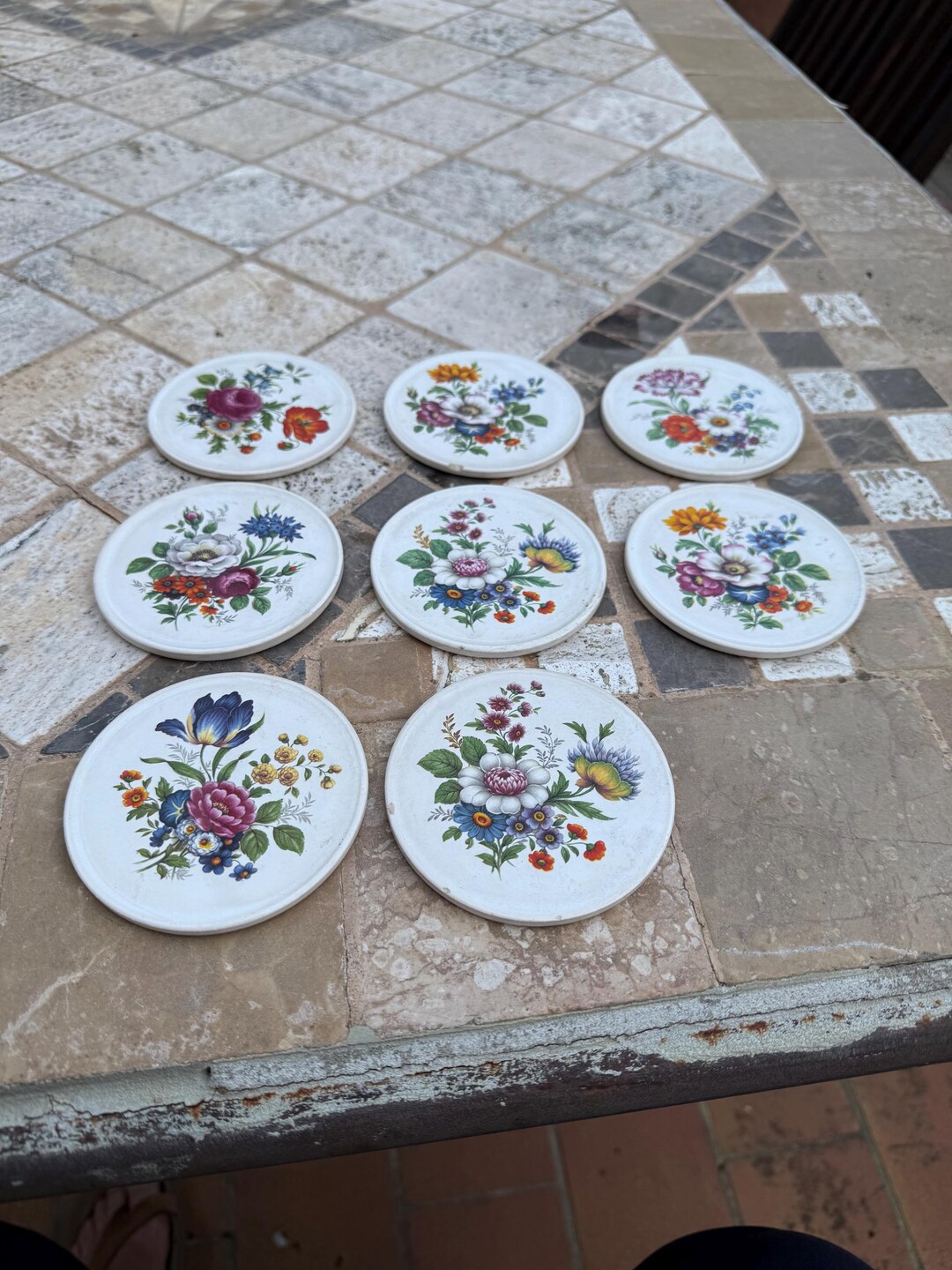 Vintage German Porcelain Coasters: Floral Bouquet Design, Set of 8 - Etsy