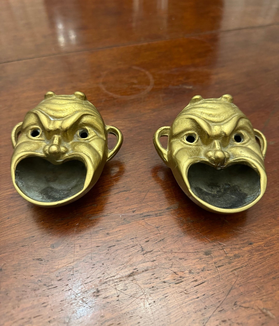2 Vintage Devil Face, Pompeiian Ashtray Reproducing the Mask of Evil ...