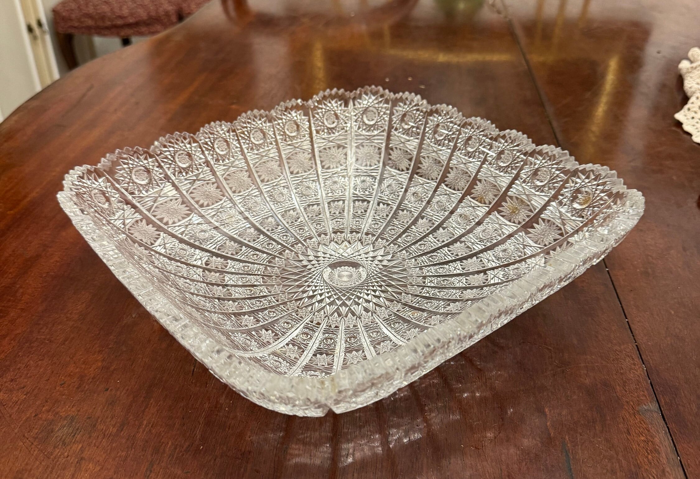 Vintage Large Square Bohemian Queen Lace Crystal Bowl. Rare Form ...