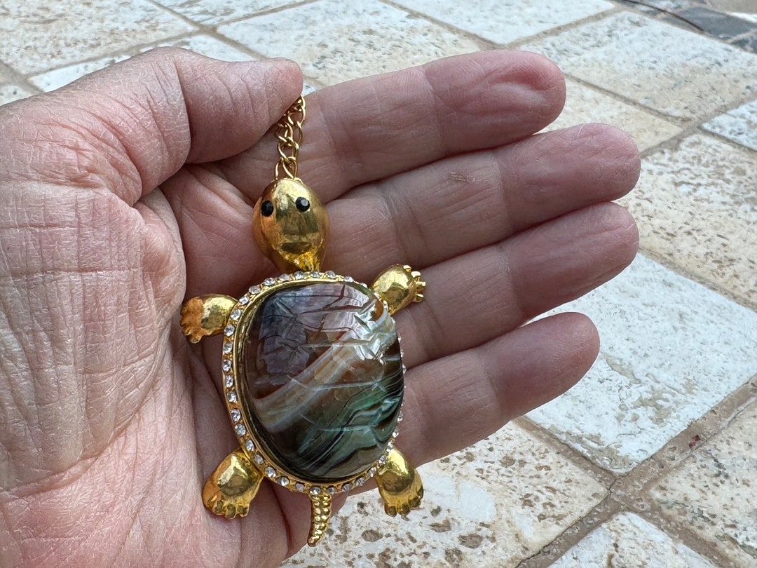 Turtle Pendant With Chain. Turtle is Made of Stone While the Rest is ...