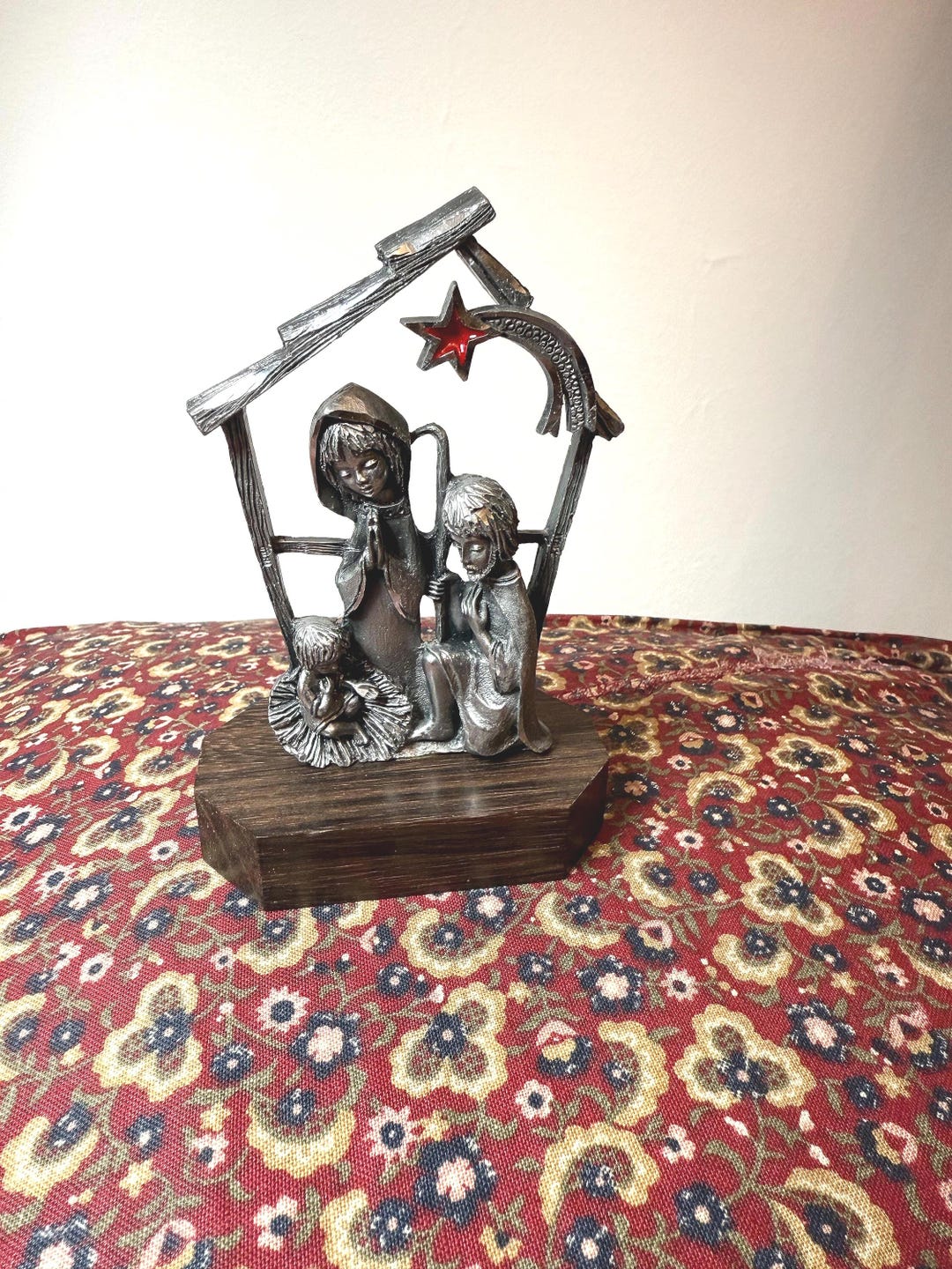 Vintage Sacred Image in Pewter With Nativity, Italy 1950's, Hand ...