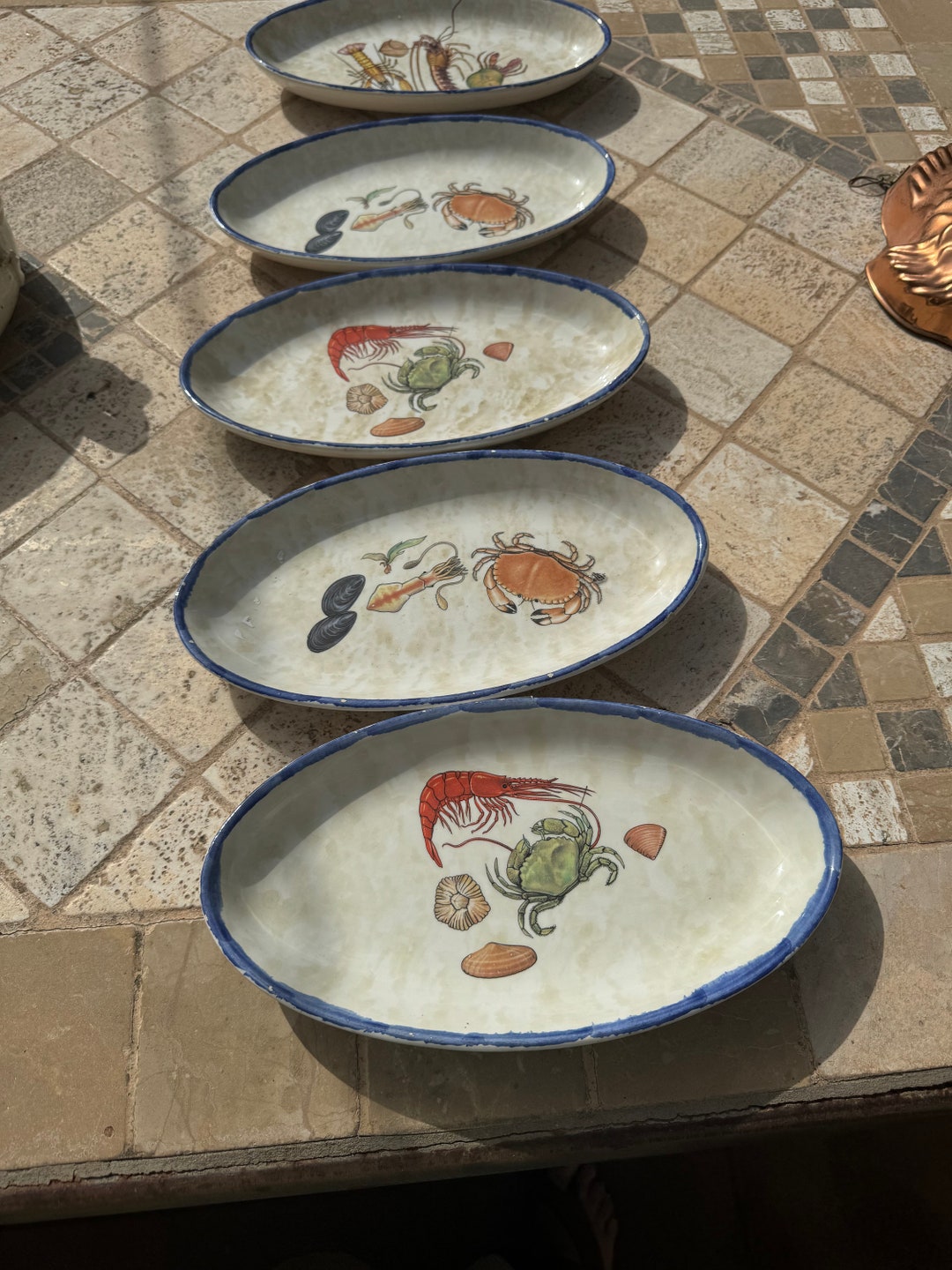 Vintage 5 Piattini Raviera Con Crostacei. Oval Serving Plates With ...