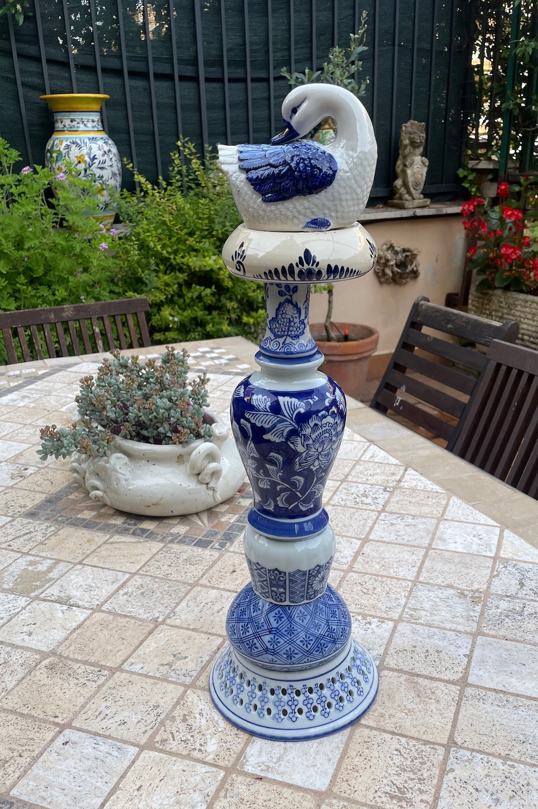 Blue & White Porcelain Garden Totem - Duck Tower Ornament - Etsy