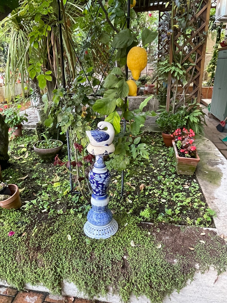 Blue & White Porcelain Garden Totem - Duck Tower Ornament - Etsy