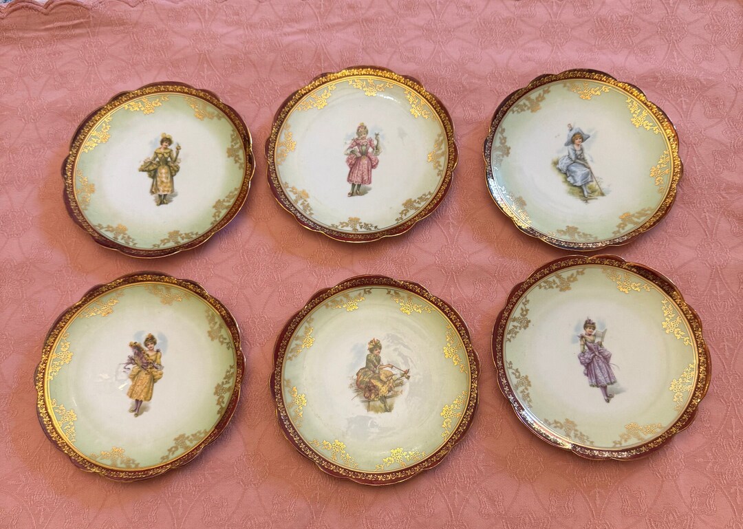Antique Bread and Butter Dishes Vienna Austria With Ladies, Red and ...