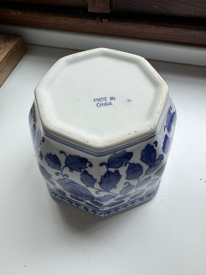 Vintage Chinoiserie Blue White Octagon Shaped Jardiniere Cachepot ...