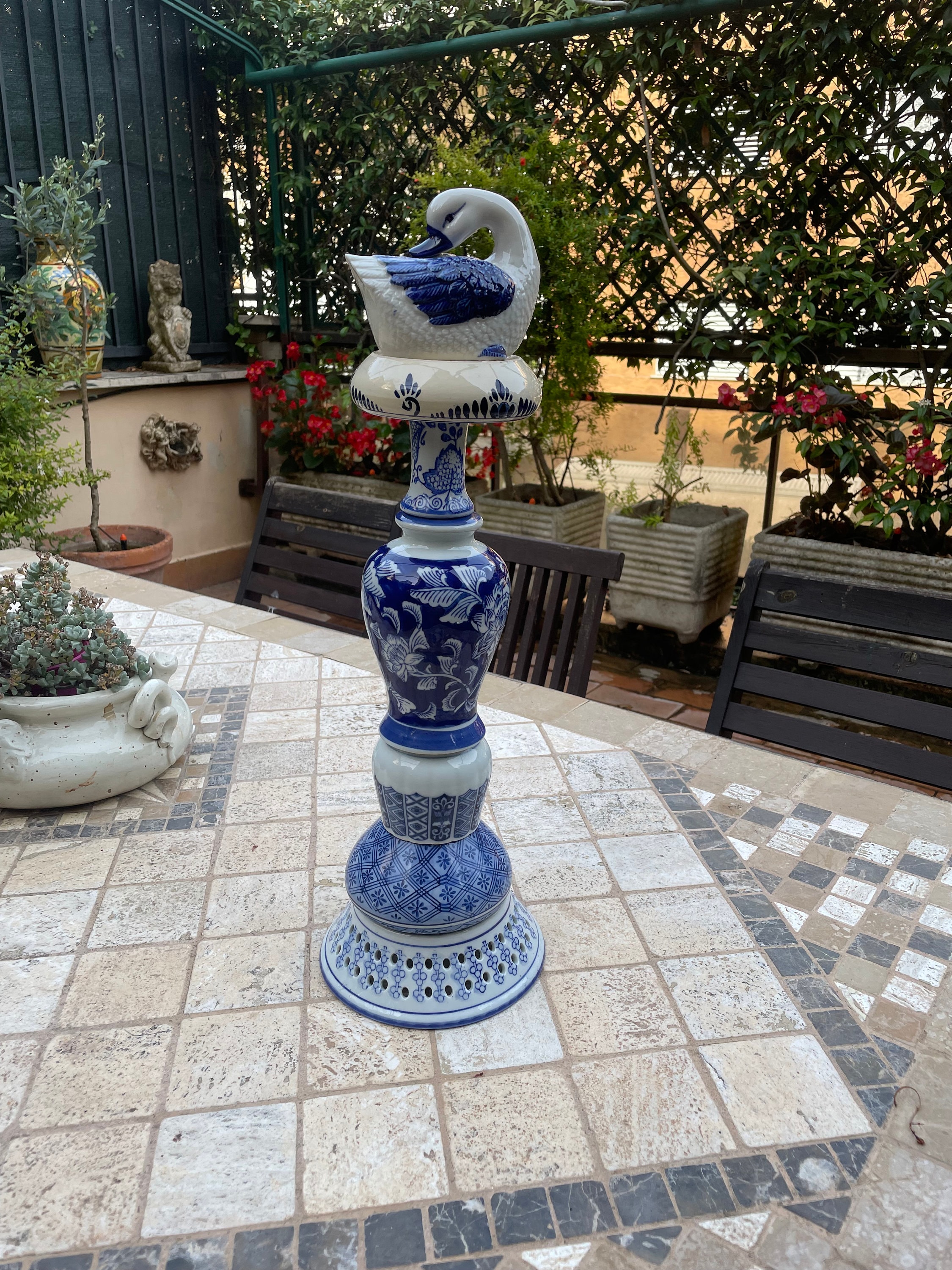 Blue & White Porcelain Garden Totem - Duck Tower Ornament - Etsy