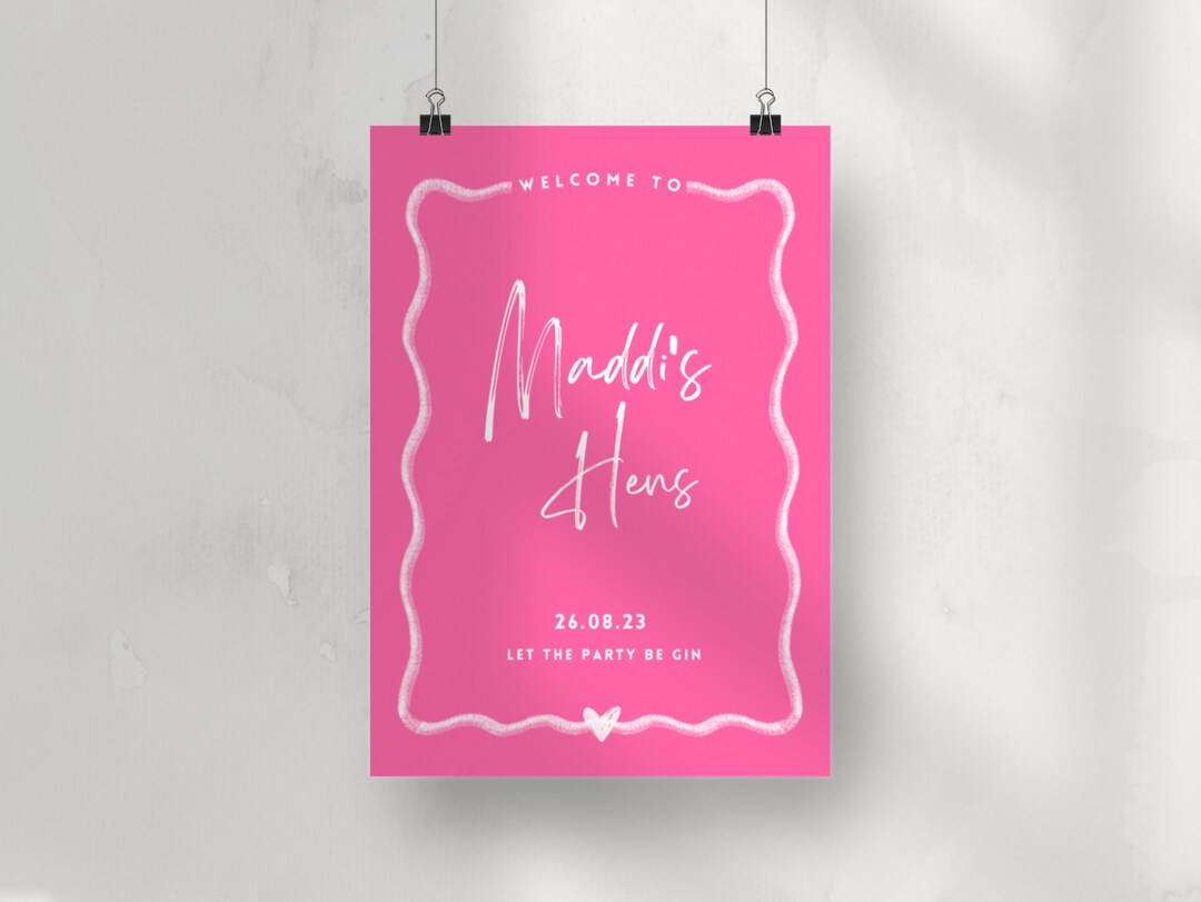 Wavy Hens Party Welcome Sign Template Fun Bachelorette Signage Pink ...