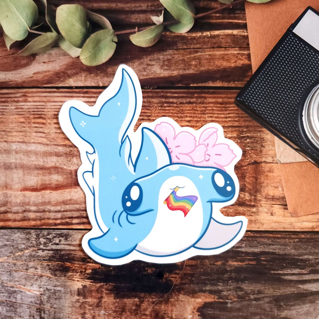 Kawaii Shark Glossy Vinyl Sticker Stickers Pride - Etsy