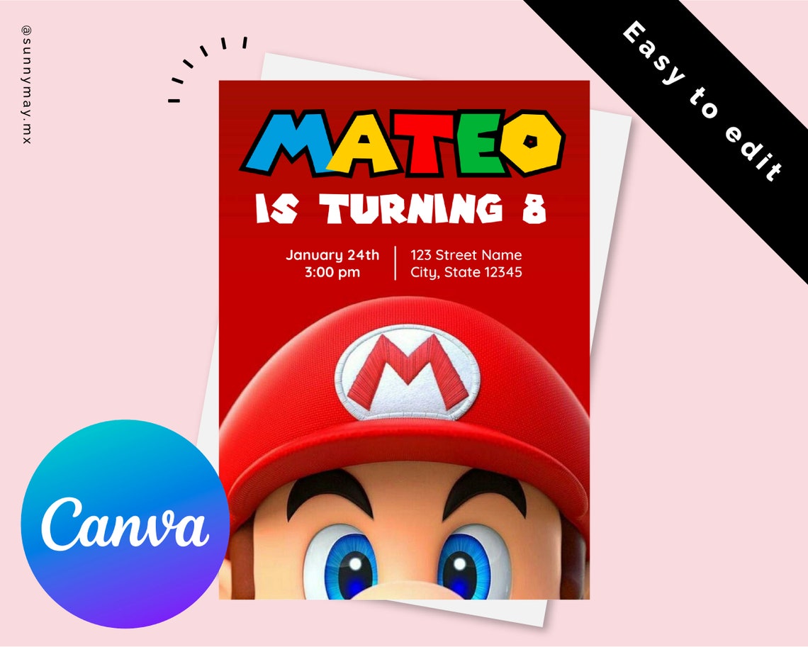 Invitación de Mario Bros / Invitaciones de cumpleaños de Super Mario ...