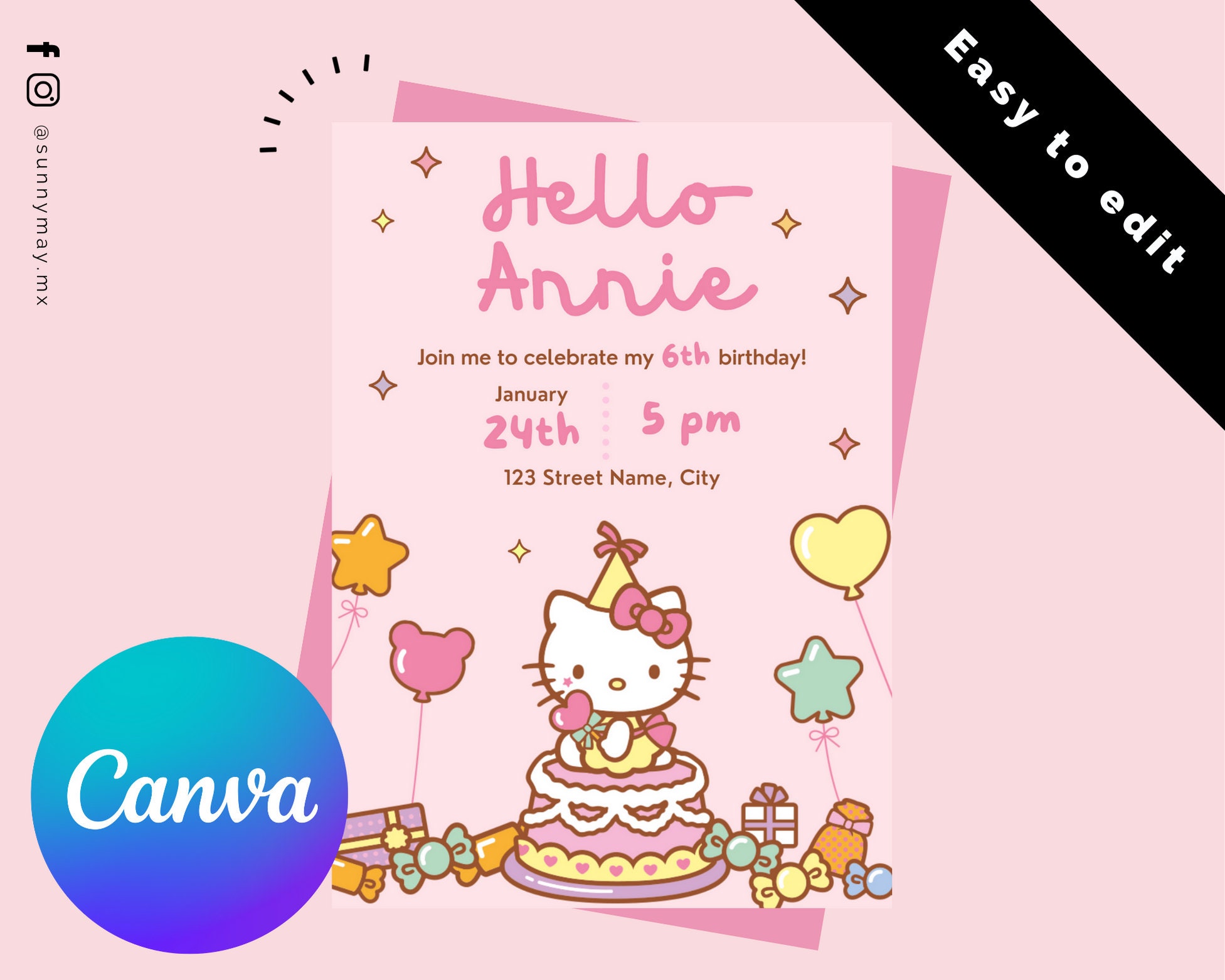 Hello Kitty Christening Invitations