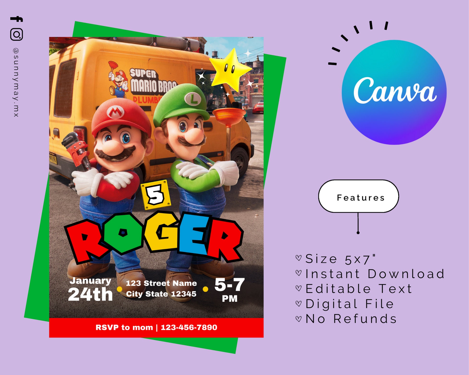 Mario Luigi Invitation | Super Mario Bros Birthday | Plumbers Brothers ...