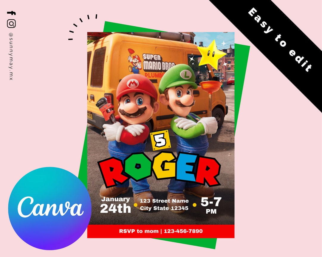 Mario Luigi Invitation | Super Mario Bros Birthday | Plumbers Brothers ...