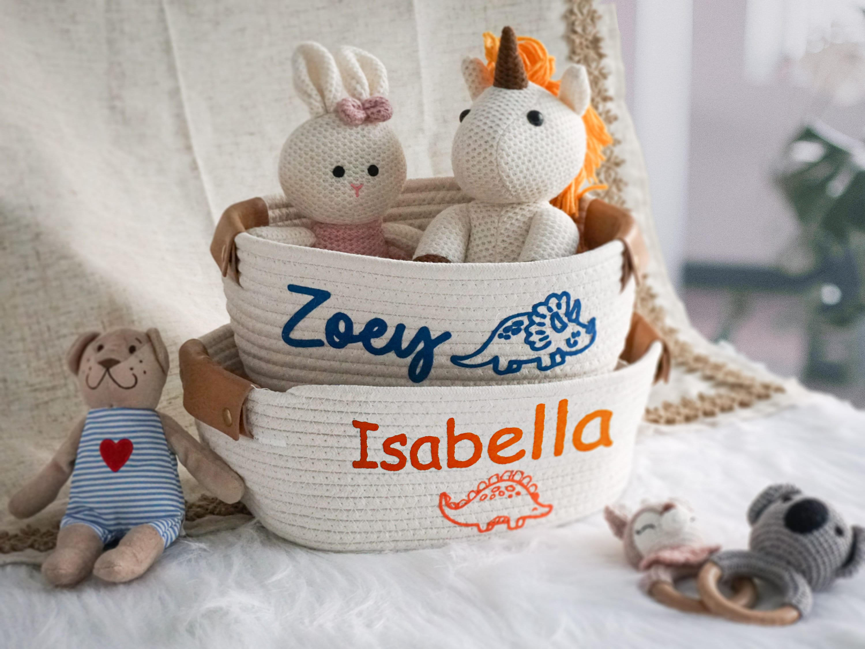 Customized Ivory Cream Baby Basket,personalized Baby Shower Basket ...