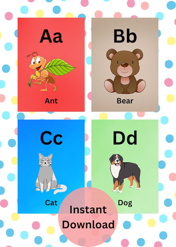 Alphabet Flash Cards Animal Alphabet Card Set Instant Animal Alphabet