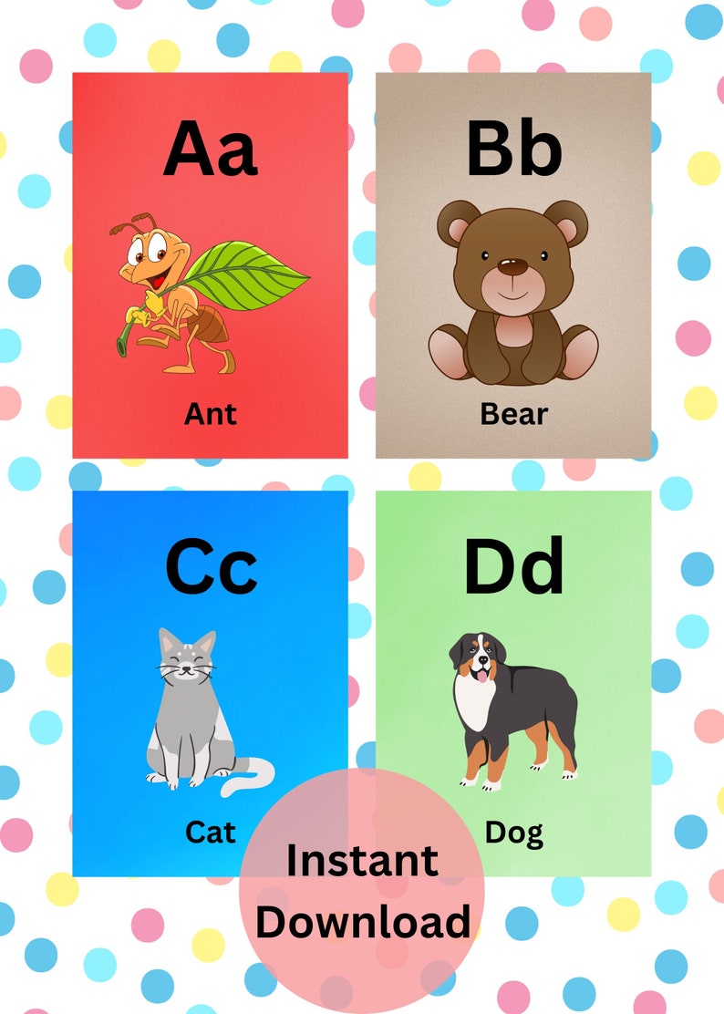 Animal Alphabet Card Set Alphabet Flash Cards Abc Nursery Wall Cards ...