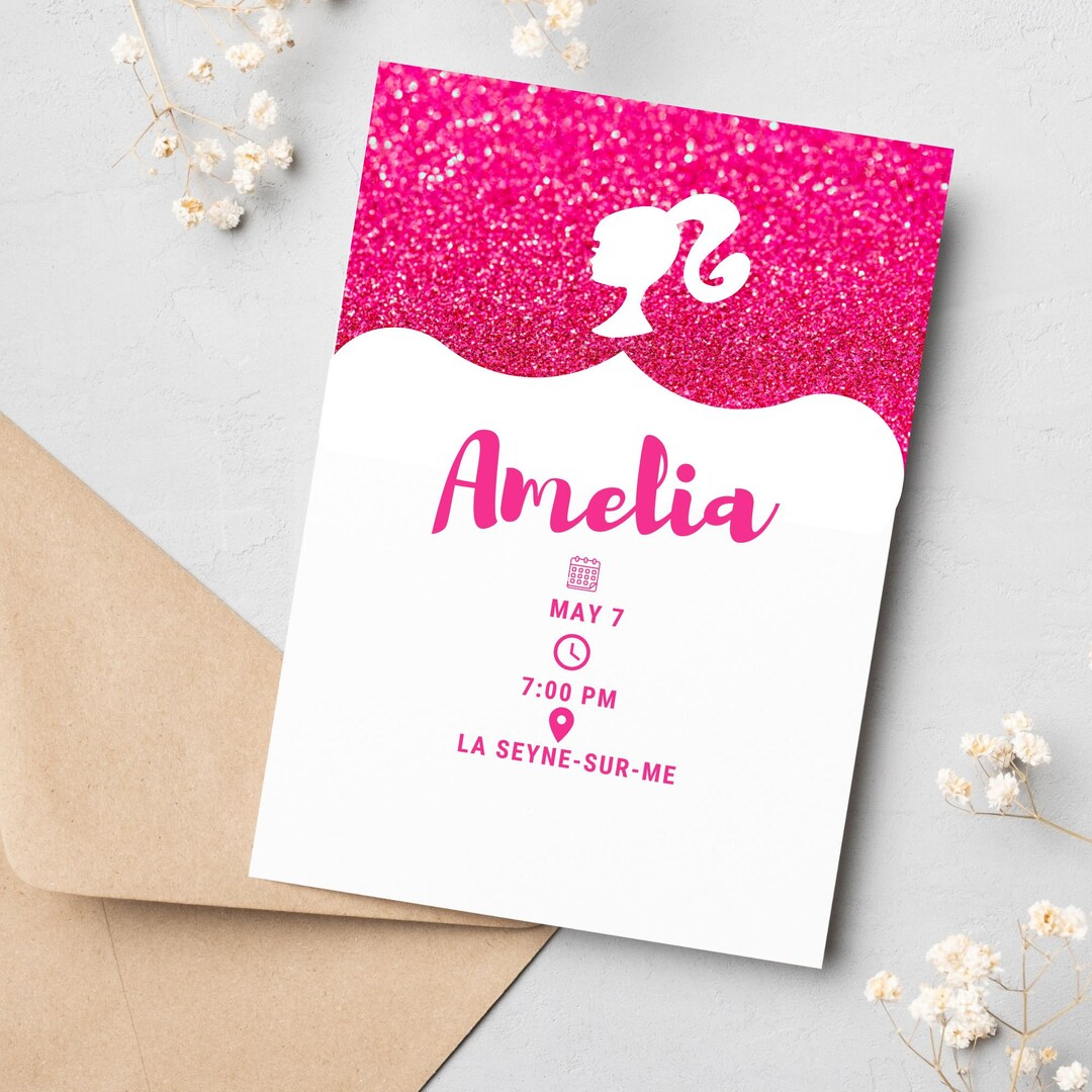 Barbie Digital Invitation Editable Canva Template Barbie - Etsy