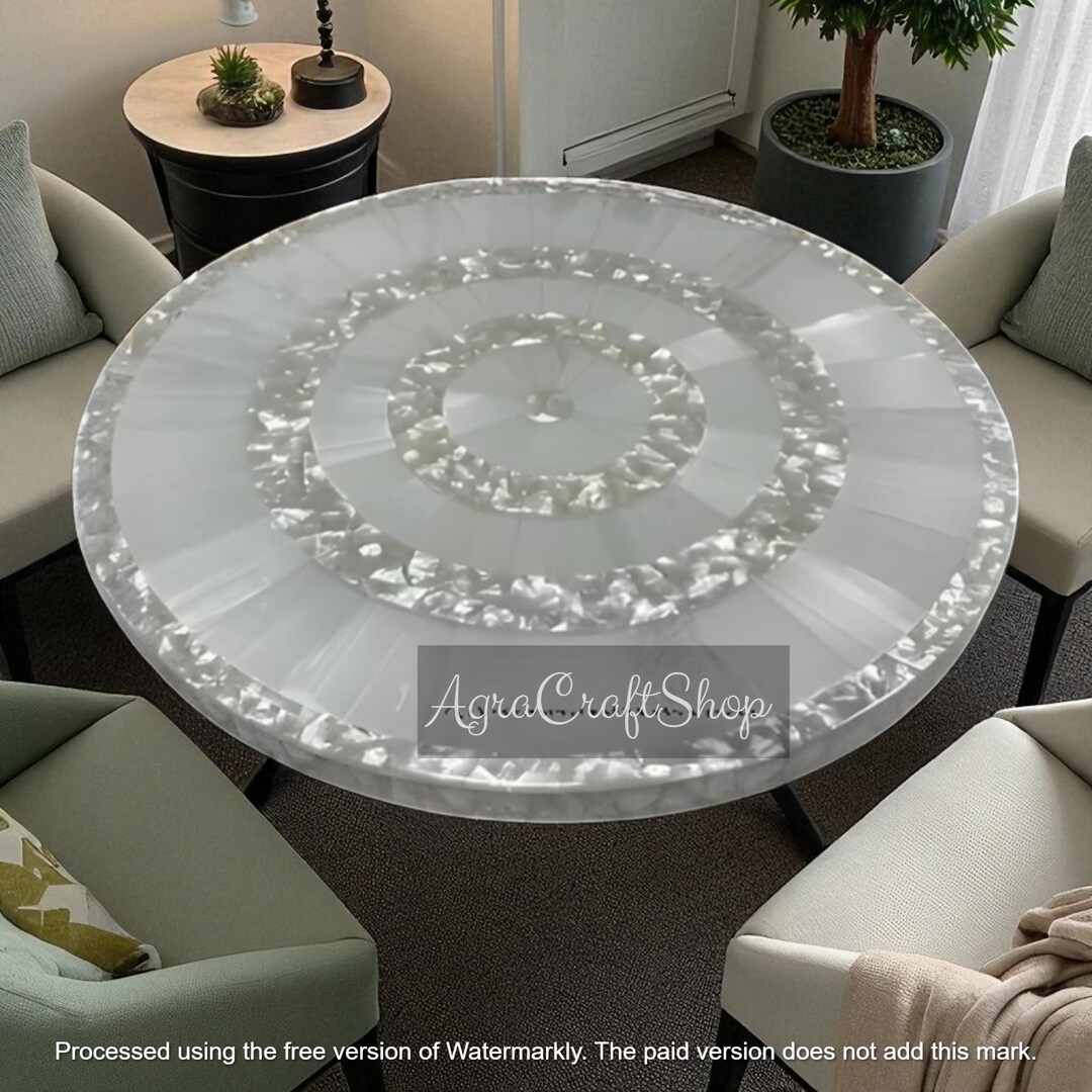 Selenite Crystal Coffee Table Top: MOP Inlay, Luxury Home Decor - Etsy