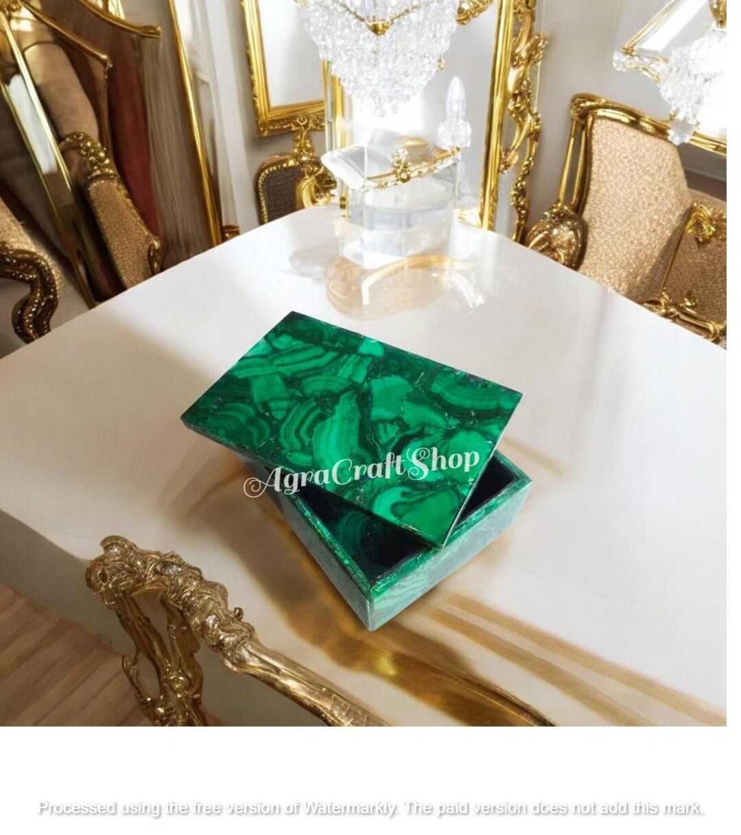 Malachite Inlaid Marble Jewelry Box, Handmade Floral Decor - Etsy