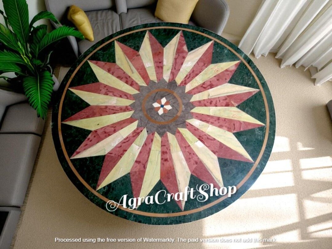Green Marble Inlay Coffee Table Top: Floral Gemstone Design - Etsy