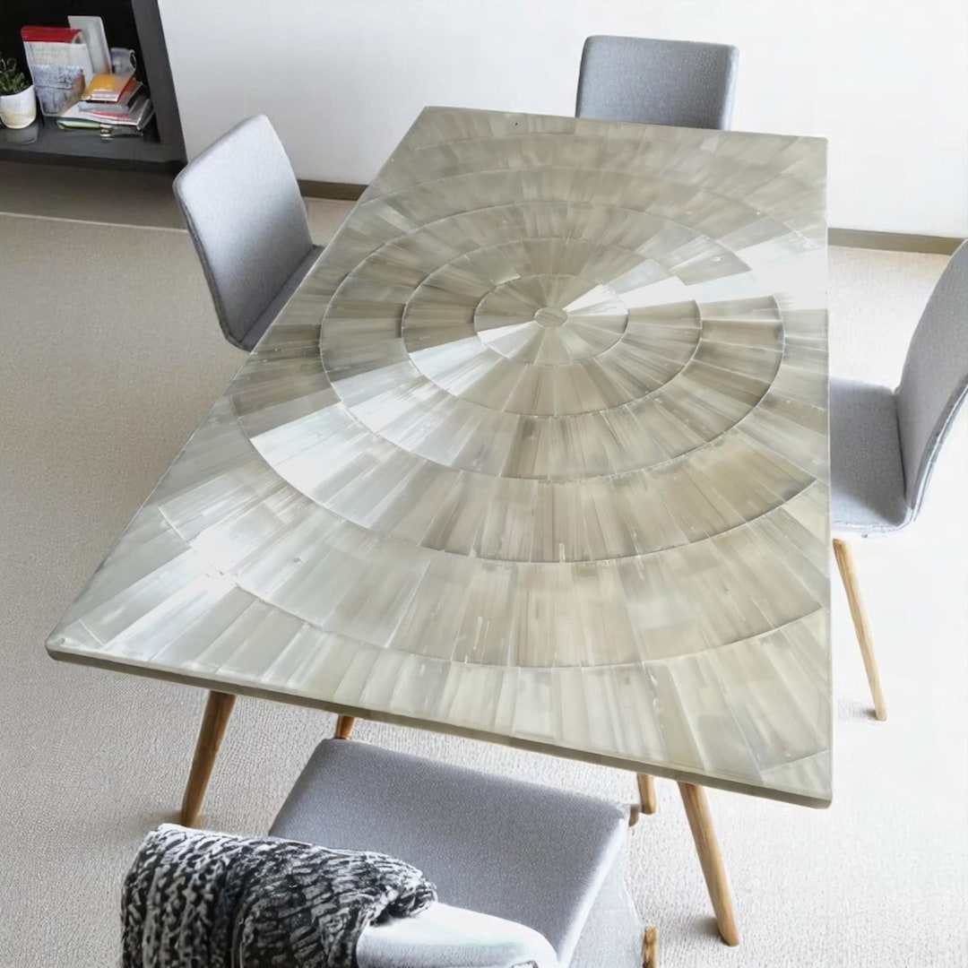 Handmade Selenite Dining Table: Sunburst Stone, Luxurious Farmhouse ...