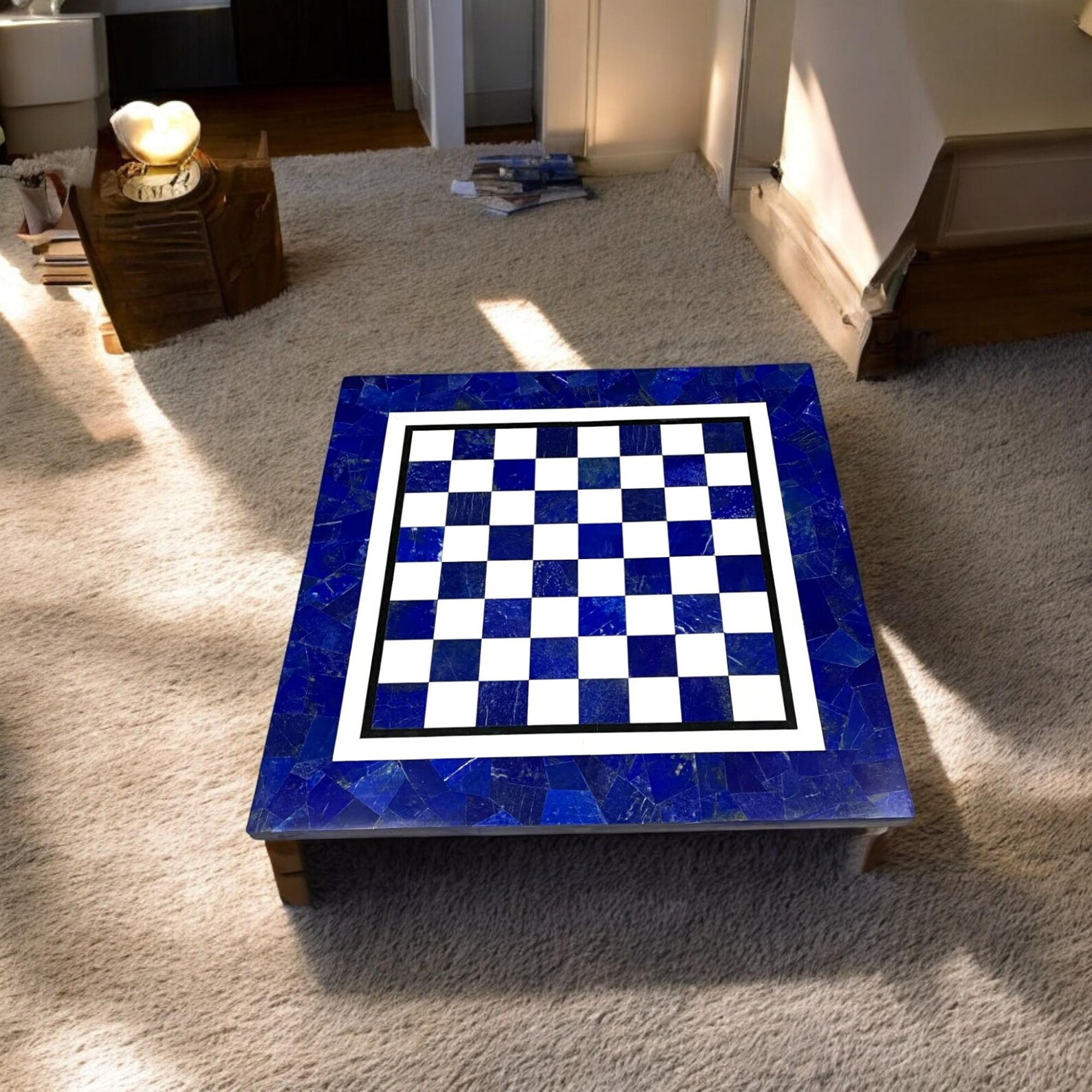 Crystal Lapis Lazuli Chess Table Tops || Hand Carved Inlay Chess Board ...