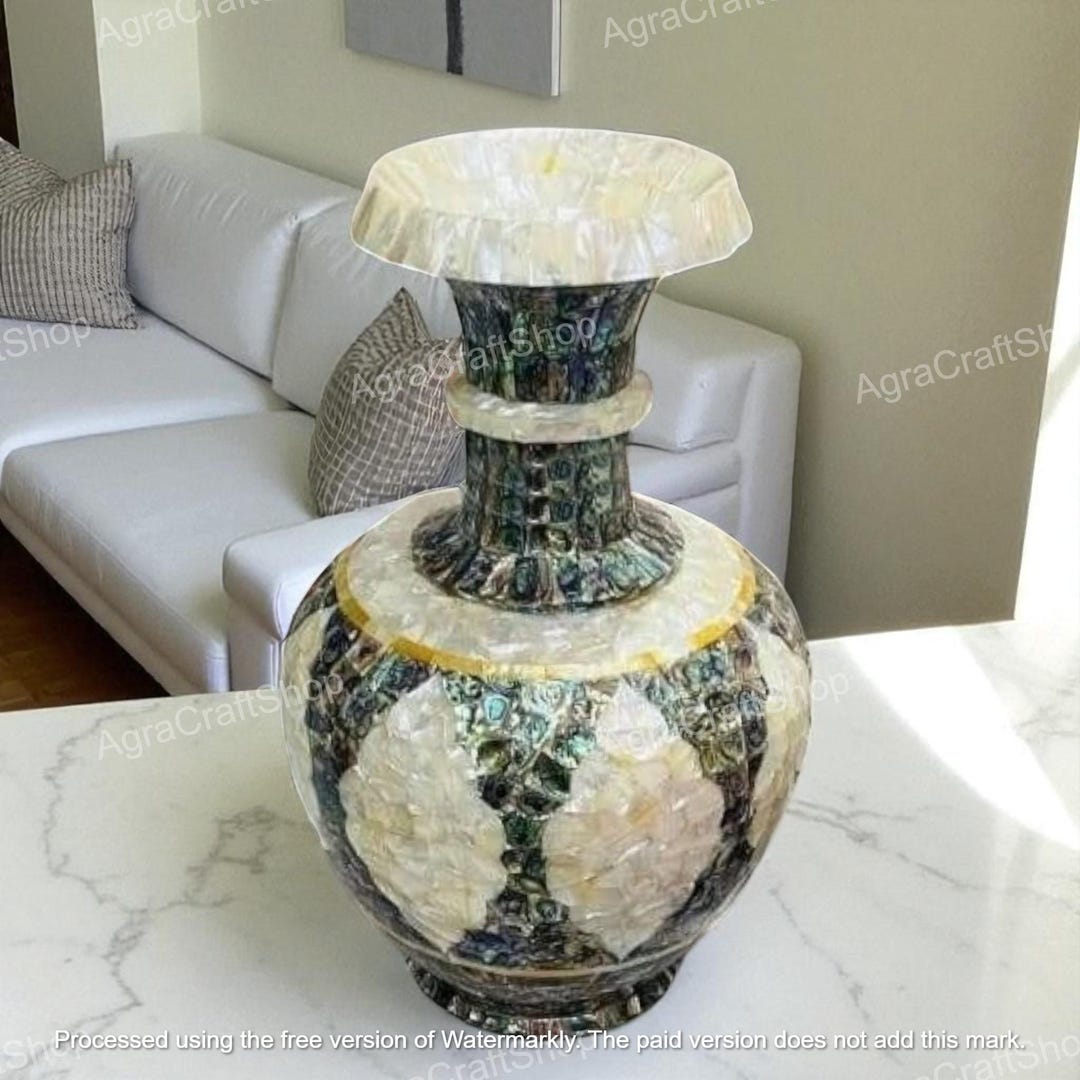 Mother of Pearl Stone Flower Vase for Collectible Office Tabletop Decor ...