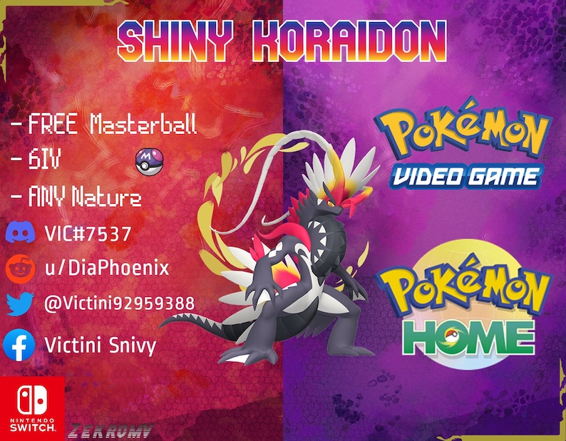 6IV Level 1 Pokemon Scarlet and Violet SHINY Koraidon FREE Masterball ...