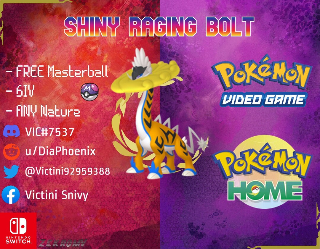 6IV Level 1 Pokemon Scarlet and Violet SHINY Raging Bolt FREE ...