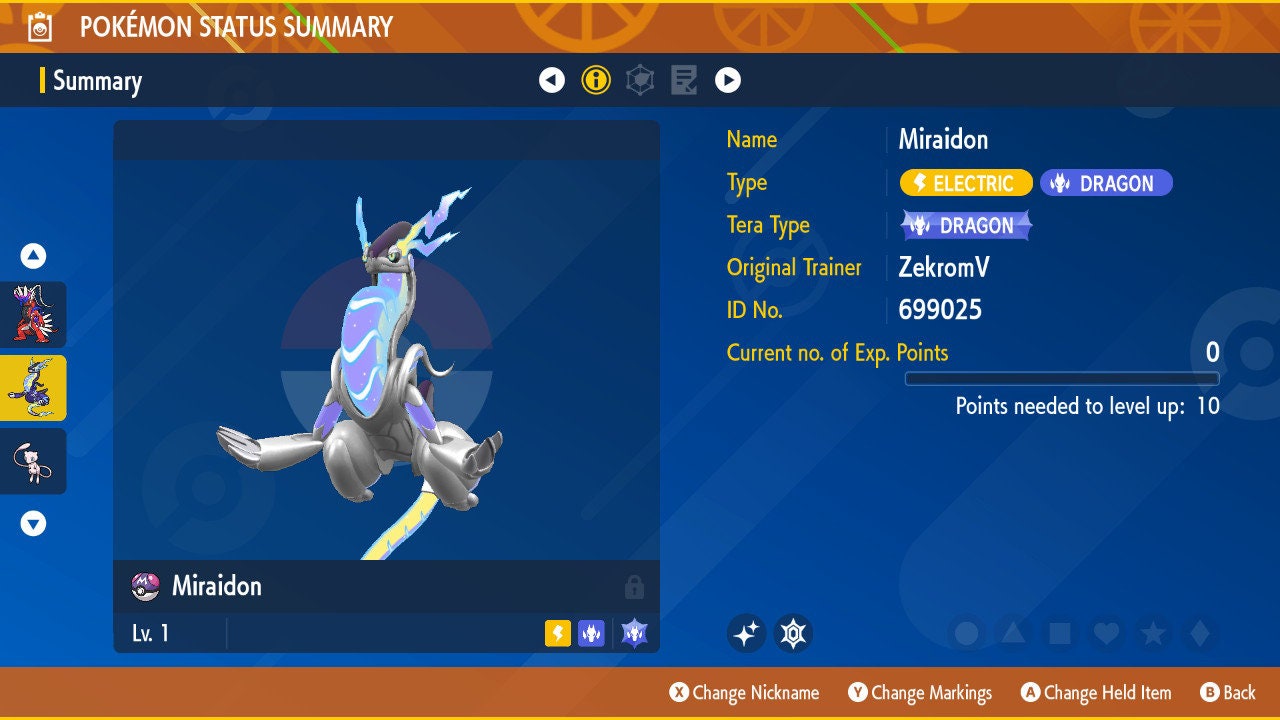 6IV Level 1 Pokemon Scarlet and Violet SHINY Miraidon FREE Masterball - Etsy