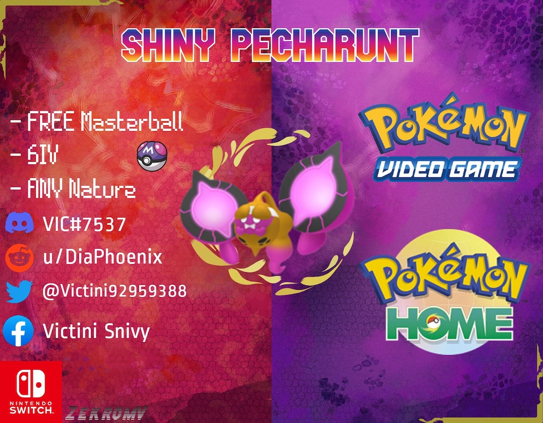 6IV Level 1 Pokemon Scarlet and Violet SHINY Mythical Pecharunt FREE ...