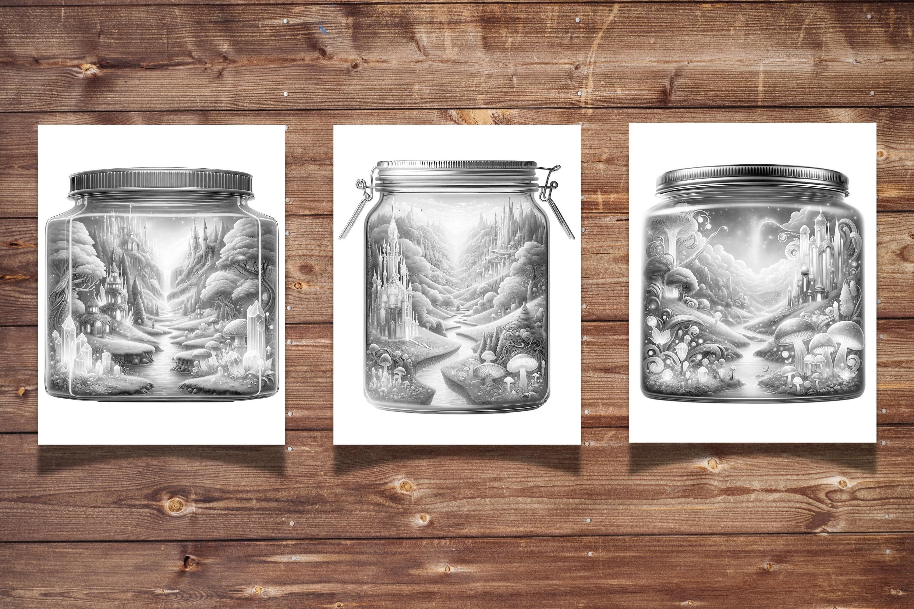 32 Fantasy World Jars Coloring Book for Adults and Kids, Magical ...