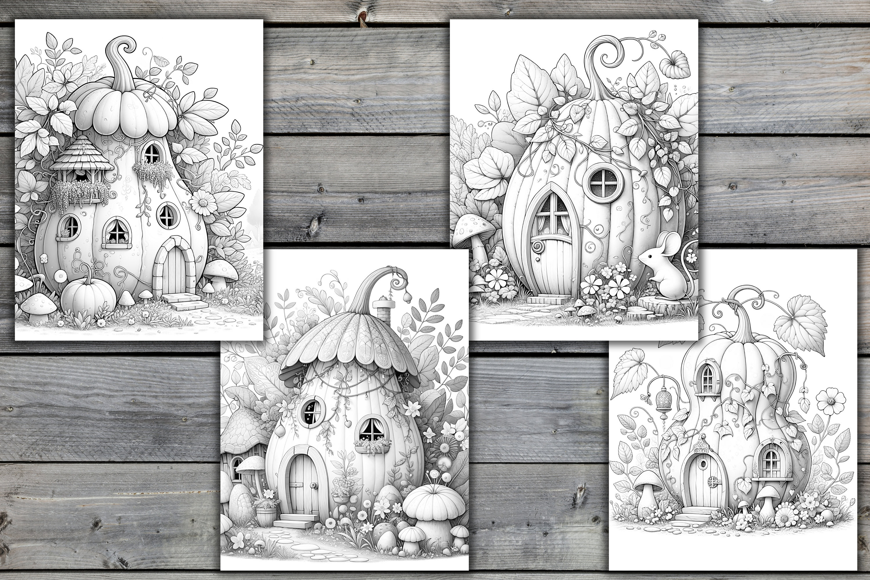 30 Elf Gourd Houses Coloring Pages for Adults and Kids, Fantasy Elves ...