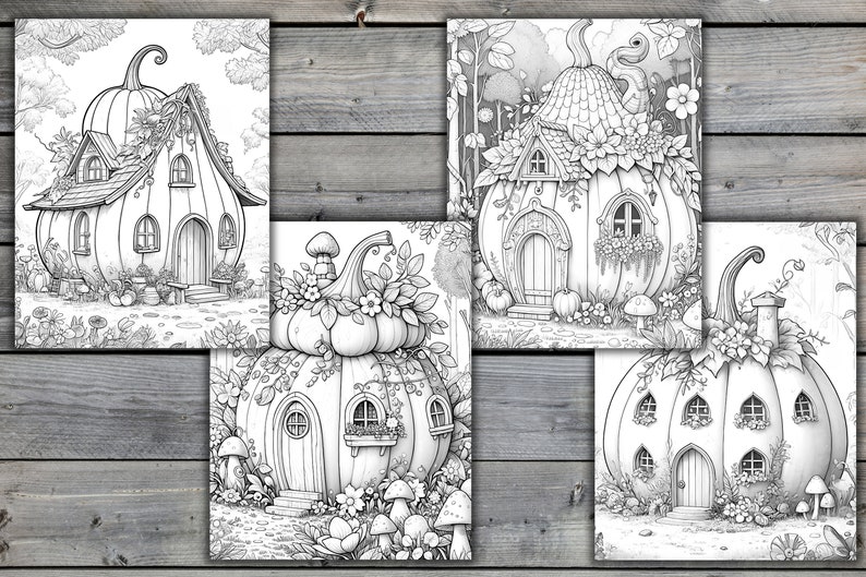 30 Elf Gourd Houses Coloring Pages for Adults and Kids, Fantasy Elves ...