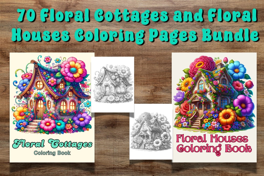 70 Floral Cottages and Houses Coloring Pages BUNDLE for Adults and Kids ...