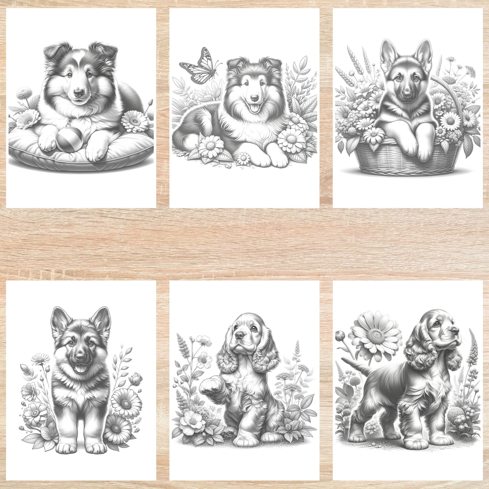50 Adorable Puppy Coloring Pages for Adults and Kids Grayscale Coloring ...