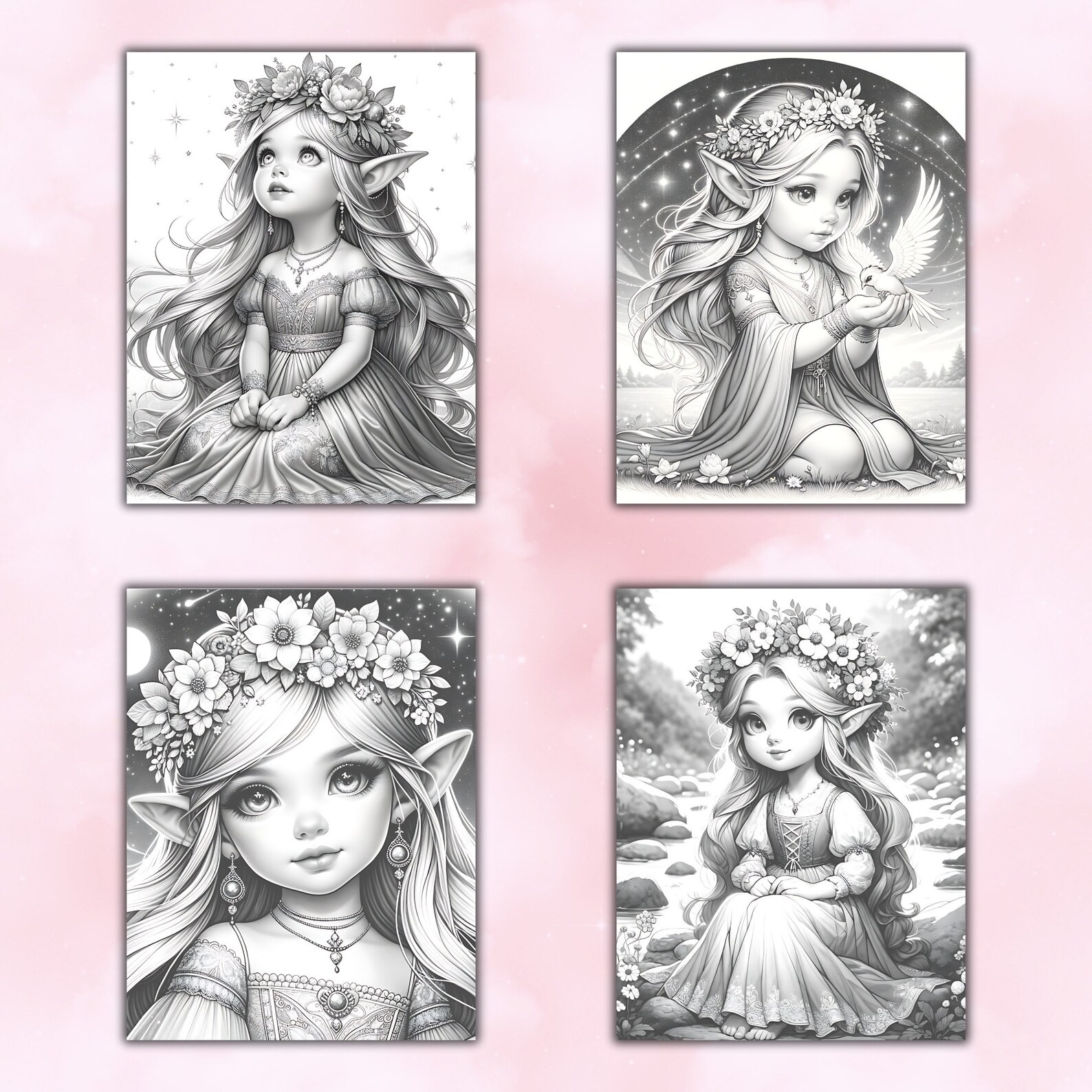 25 Princess Elves Coloring Pages for Adults and Kids, Fantasy Elves ...