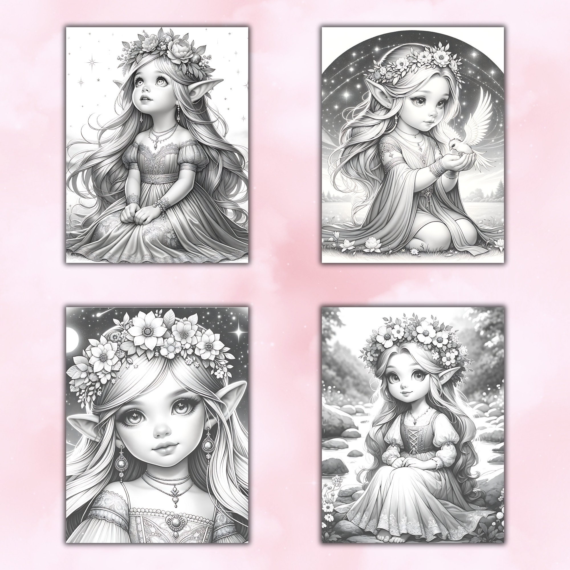25 Princess Elves Coloring Pages for Adults and Kids, Fantasy Elves ...