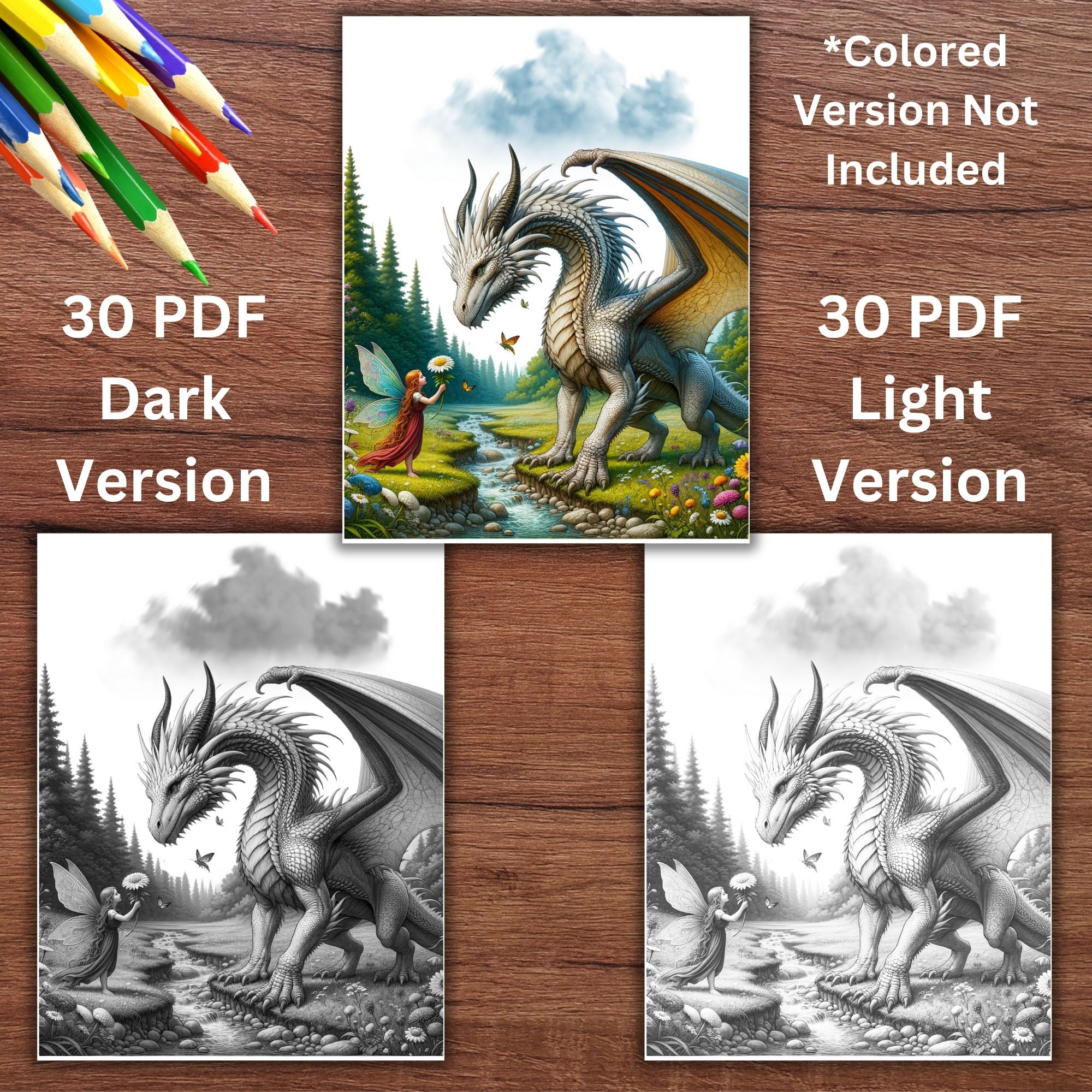 40 Dragons Coloring Pages for Adults and Kids, Mythical Fantasy ...