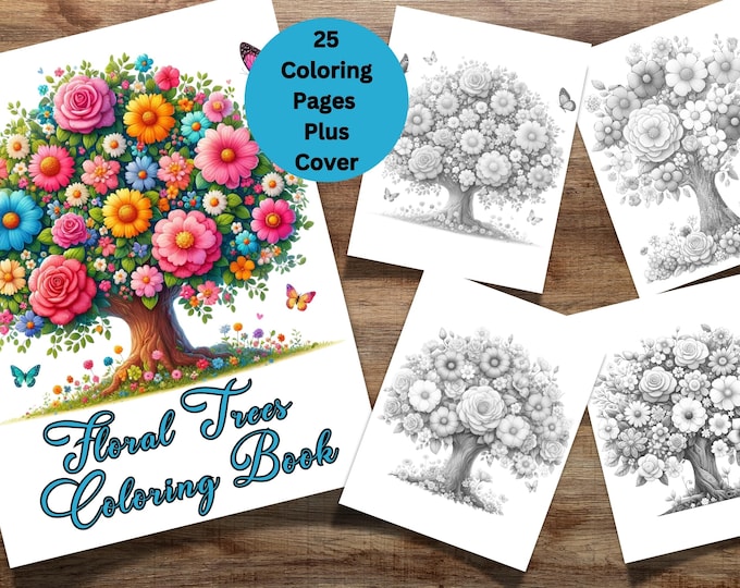 65 Trees Coloring Book, Printable Floral Coloring, Botanical Coloring ...