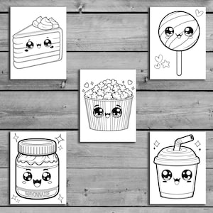 Kawaii Food Coloring Pages for Kids and Adults, 30 Pages, Cute Cartoon ...