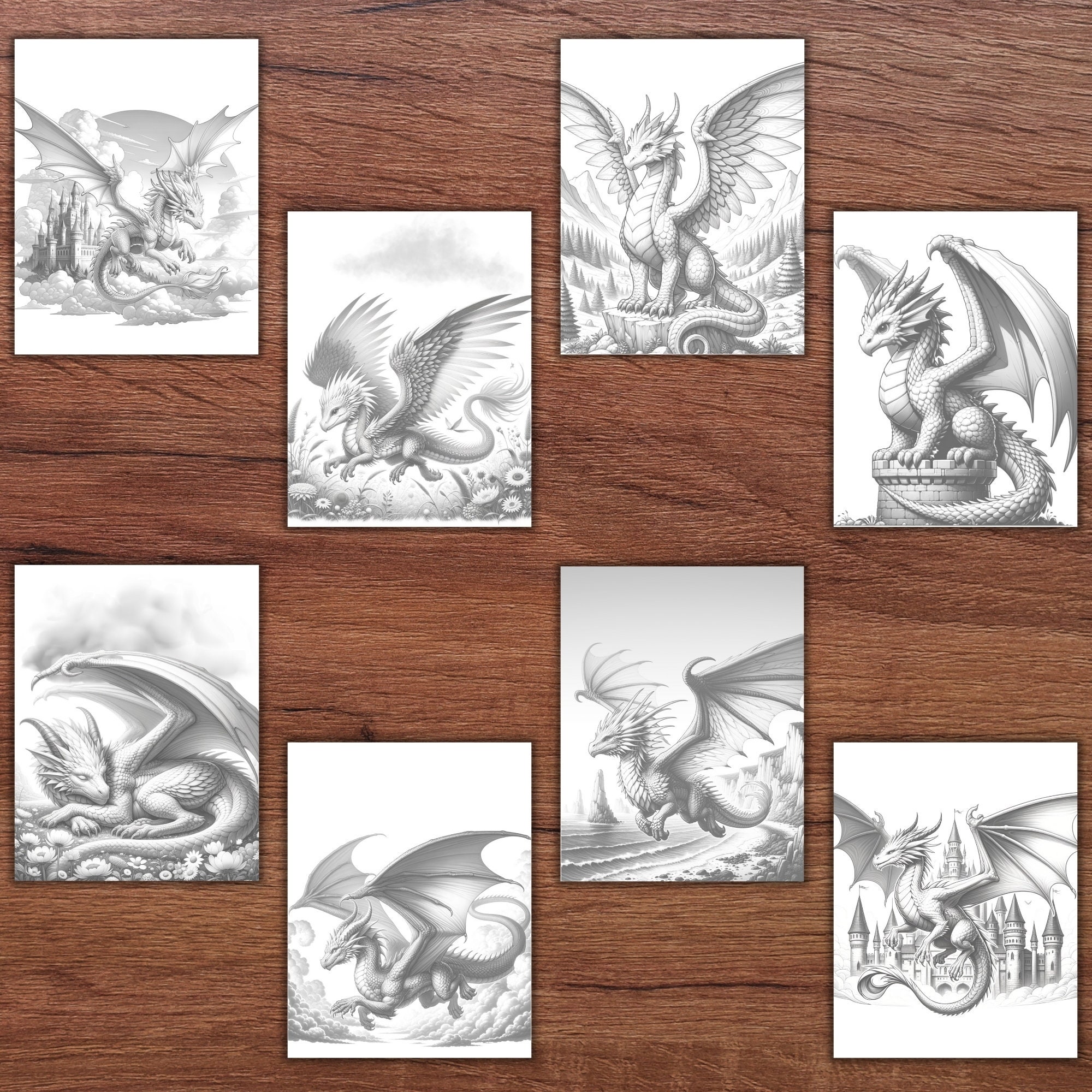 40 Dragons Coloring Pages for Adults and Kids, Mythical Fantasy ...